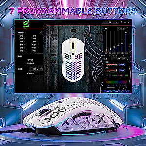 ZIYOU LANG M5 RGB Lightweight Wired Gaming Mouse with 12000 DPI 6 Programmed Buttons,65G Honeycomb Shell,Ultralight Ultraweave Cable,Pixart 3325 Optical Sensor Gamer Mice(White)