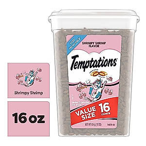 TEMPTATIONS Classic Crunchy and Soft Cat Treats Shrimpy Shrimp Flavor, 16 oz. Tub
