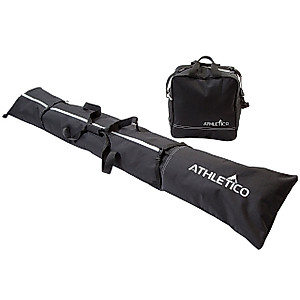 Athletico Ski Bag and Ski Boot Bag Combo - Ski Bags for Air Travel - Unpadded Snow Ski Bags Fit Skis Up to 200cm - For Men, Women, Adults, and Children (Black with White Trim)