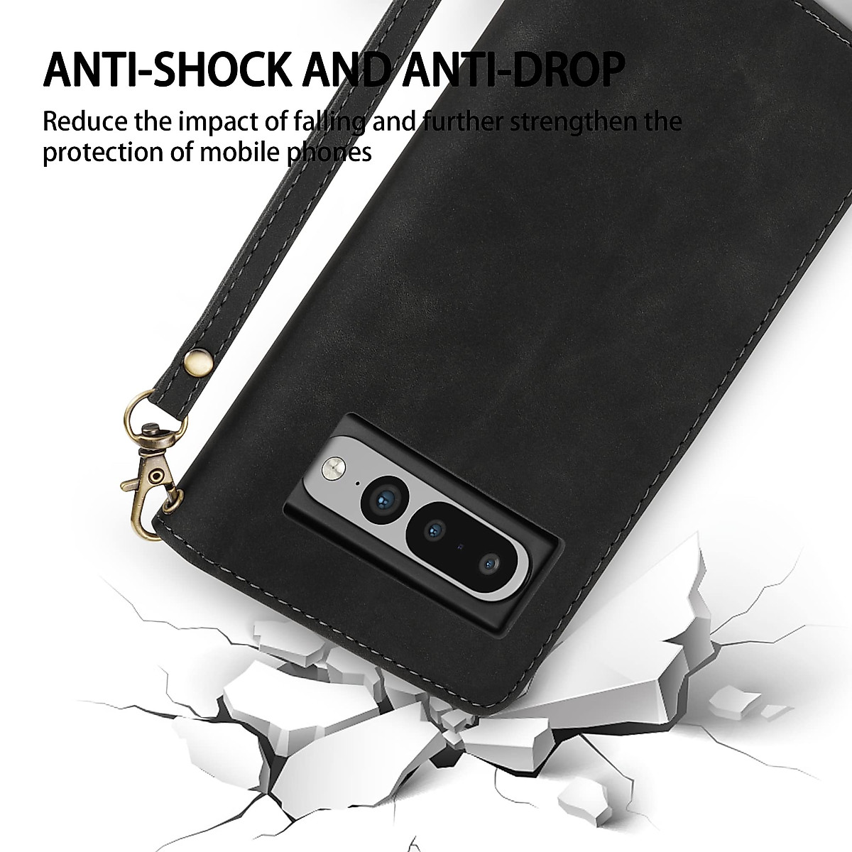 ZZXX for Google Pixel 7 Pro Case Wallet with RFID Blocking Card Slot Premium PU Leather Zipper Flip Folio Wallet with Wrist Strap Kickstand Protective for Google 7 Pro Wallet Case(Black 6.7 Inch)