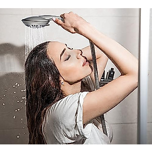 G-Promise High Pressure Shower Head 6 Spray Setting Hand Held Shower Heads with Adjustable Solid Brass Shower Arm Mount Extra Long Flexible Stainless Steel Hose(Brushed Nickel)