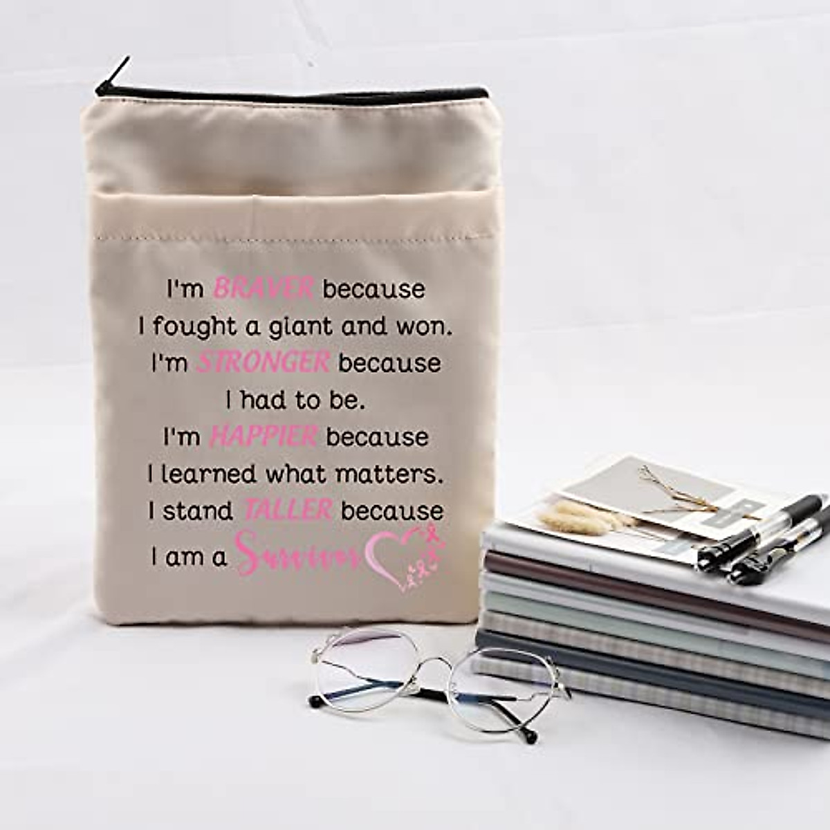 UJIMS Breast Cancer Awareness Gifts Pink Hope Ribbon Book Covers I Am A Survivor Book Protector Gift Warrior Gift (Breast Cancer Book Sleeve)