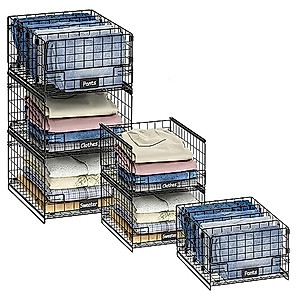 Lyuwanxian 3-Tier Stackable Closet Organizers and Drawer Storage Shelves, Removable 3 Dividers, Stackable & Foldable Design with Nameplate for Closet, Wardrobe, Laundry Room and Shelves