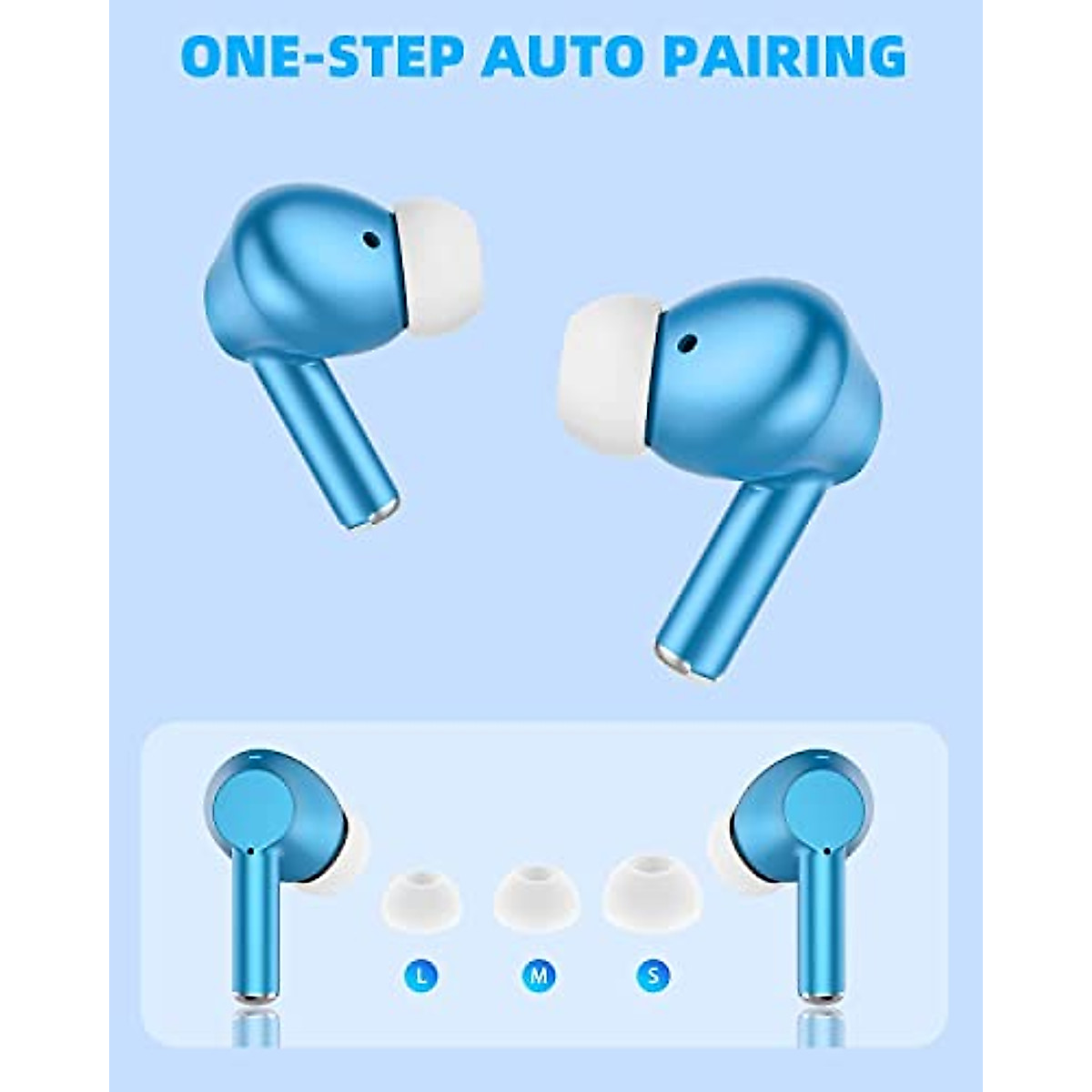 Wireless Earbuds, Bluetooth 5.3 Noise Cancelling Ear Buds with in-Ear Built-in Microphone Deed Bass Headphones,Clear Premium Stereo Earphones IPX6 Waterproof Headset for Sport (Blue)