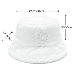 Wheebo Winter Fluffy Bucket Hat for Women's Faux Fur Fishman Cap Warm Fuzzy Bucket Hats (White)