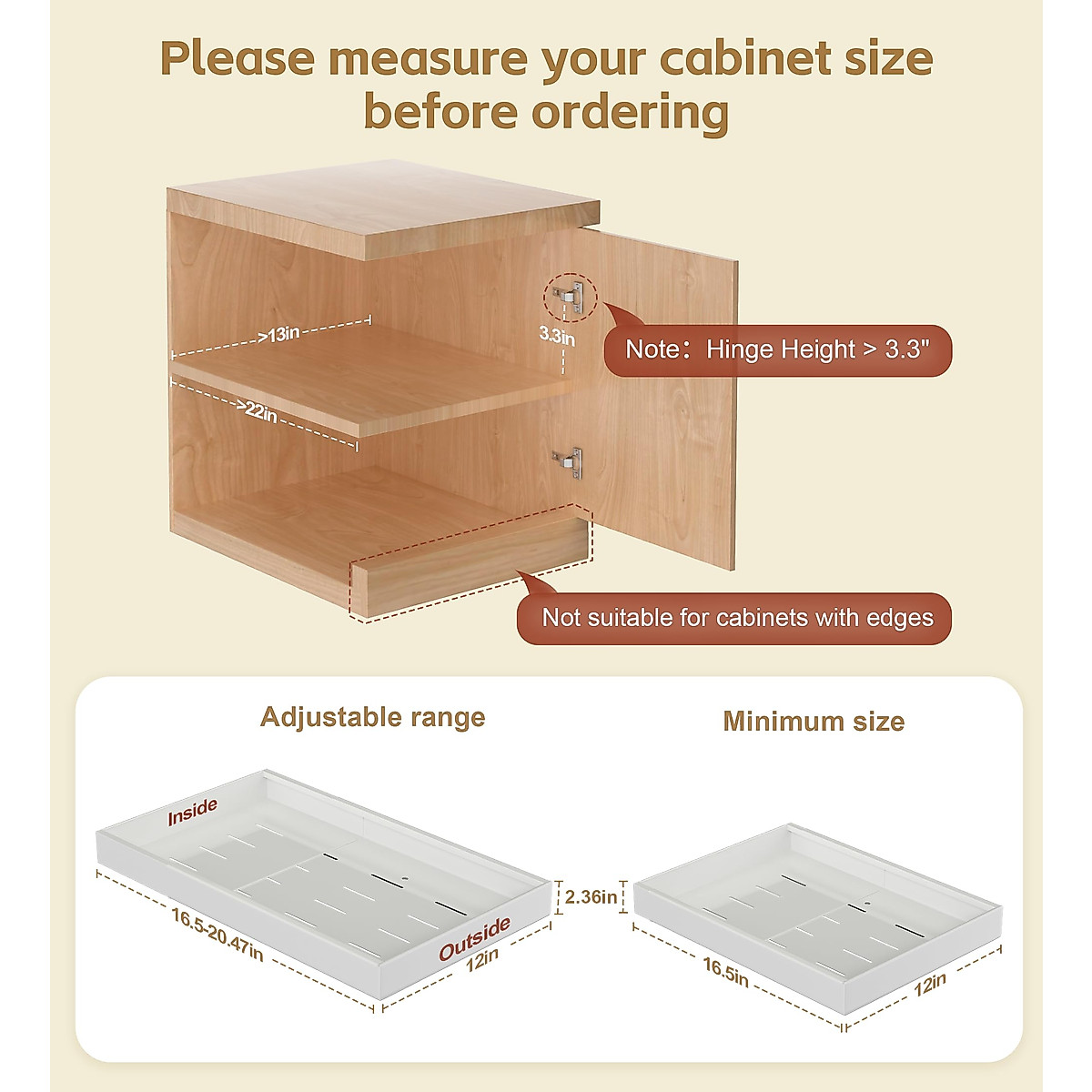2 Pack Pull out Cabinet Organizer 21"D x 12"W, Peel And Stick Slide out Drawers for Kitchen Cabinets, Sliding Drawers Cabinet Roll out Shelves for Dishes Storage(White)