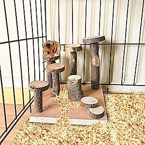 Hamster Climbing Wooden Stand Platform, Pet Cage Playground Natural Wood Bridge ramp Toys for Dwarf Hamsters, Syrians Hamster, Gerbil, Mouse, Rat