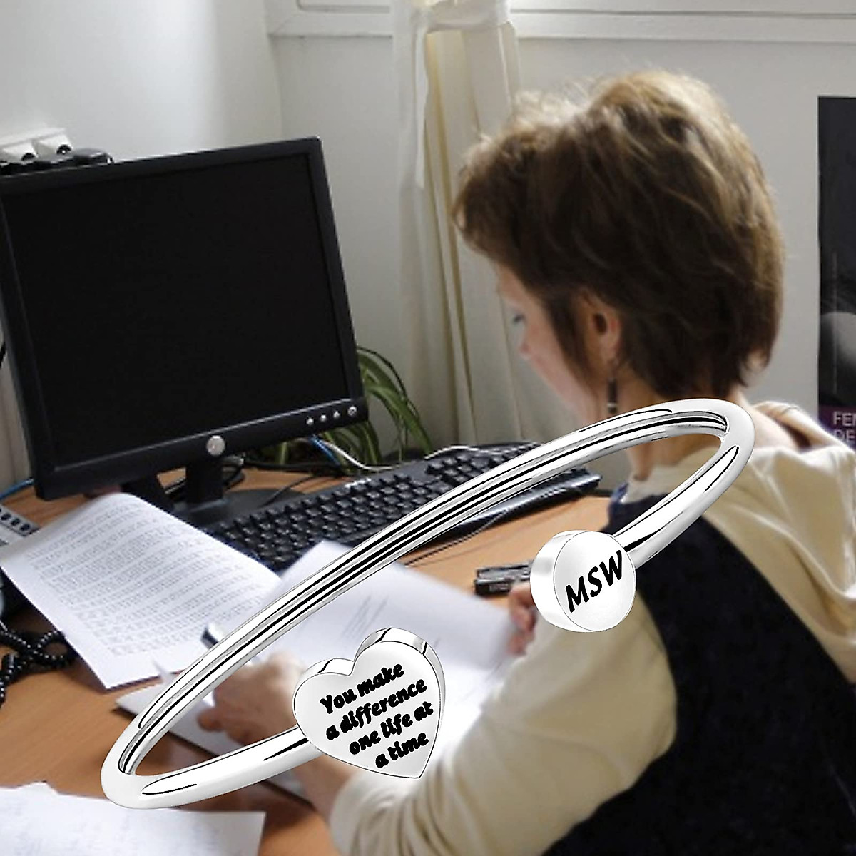 ENSIANTH MSW Gift Social Worker Bracelet You Make A Difference Appreciation Gift for Social Worker, Volunteer (MSW Cuff)