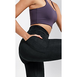 ODODOS Women's Cross Waist 7/8 Yoga Leggings with Pockets, Inseam 25" Gathered Crossover Workout Yoga Pants, Night Rain, Small