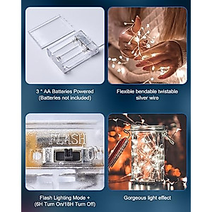 Fairy Lights Battery Operated, Firecracker String Lights Waterproof Silver Wire 5 Feet 60 Led Cluster Starry Lights for DIY Wreath Home Wedding Party Bedroom Mason Jar Holiday Christmas, Pure White