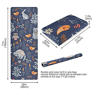 OTVEE Flowers Animals Raccoons Owls Yoga Mat for Women Non Slip Ultra Thin 1 MM Travel Yoga Mat with Carrying Bag Suede Fitness Exercise Mat for Yoga Pilates Workout Routines Camping