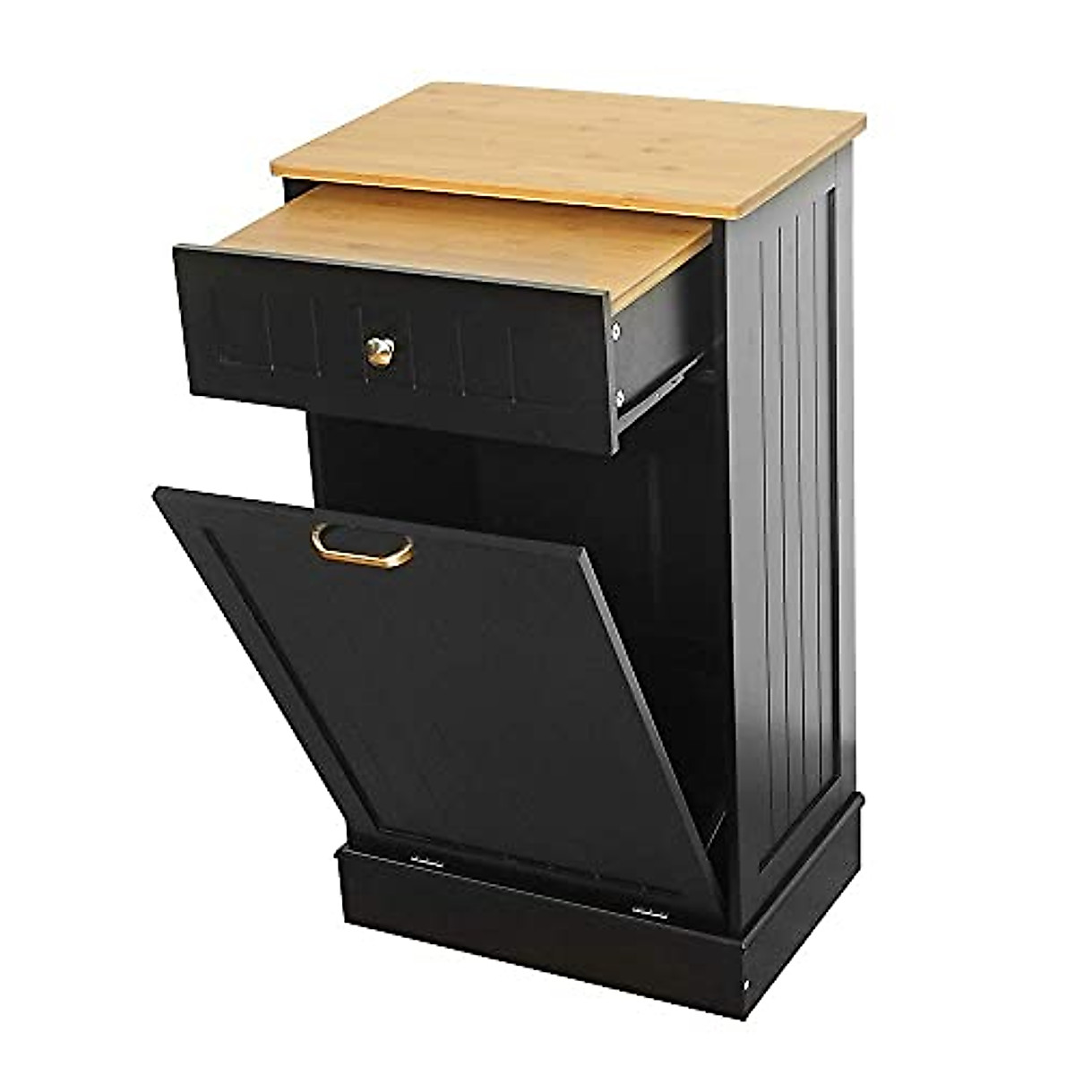 New Kitchen Trash Cabinet,Tilt Out Trash Cabinet with Solid Hideaway Drawer,Free Standing Wooden Kitchen Trash Can Recycling Cabinet Trash Can Holder,Removable Cutting Board (Black)