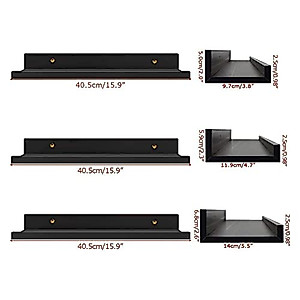 16 Inch + 24 Inch Black Wall Mounted Floating Shelves Set of 3