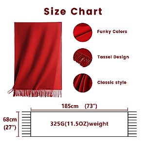 maamgic Womens Cashmere Feel Scarf Large Pashmina Shawls and Wraps Light Blanket Scarf for Evening Dress Warm Daily Travel Office Red and Dark Red