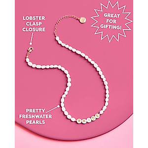 xo, Fetti Bride Freshwater Pearl Beaded Necklace, 14" Choker, Gold Letter Beads Jewelry | Bachelorette Party Decorations, Bridesmaid Gift, Bridal Shower, Wedding