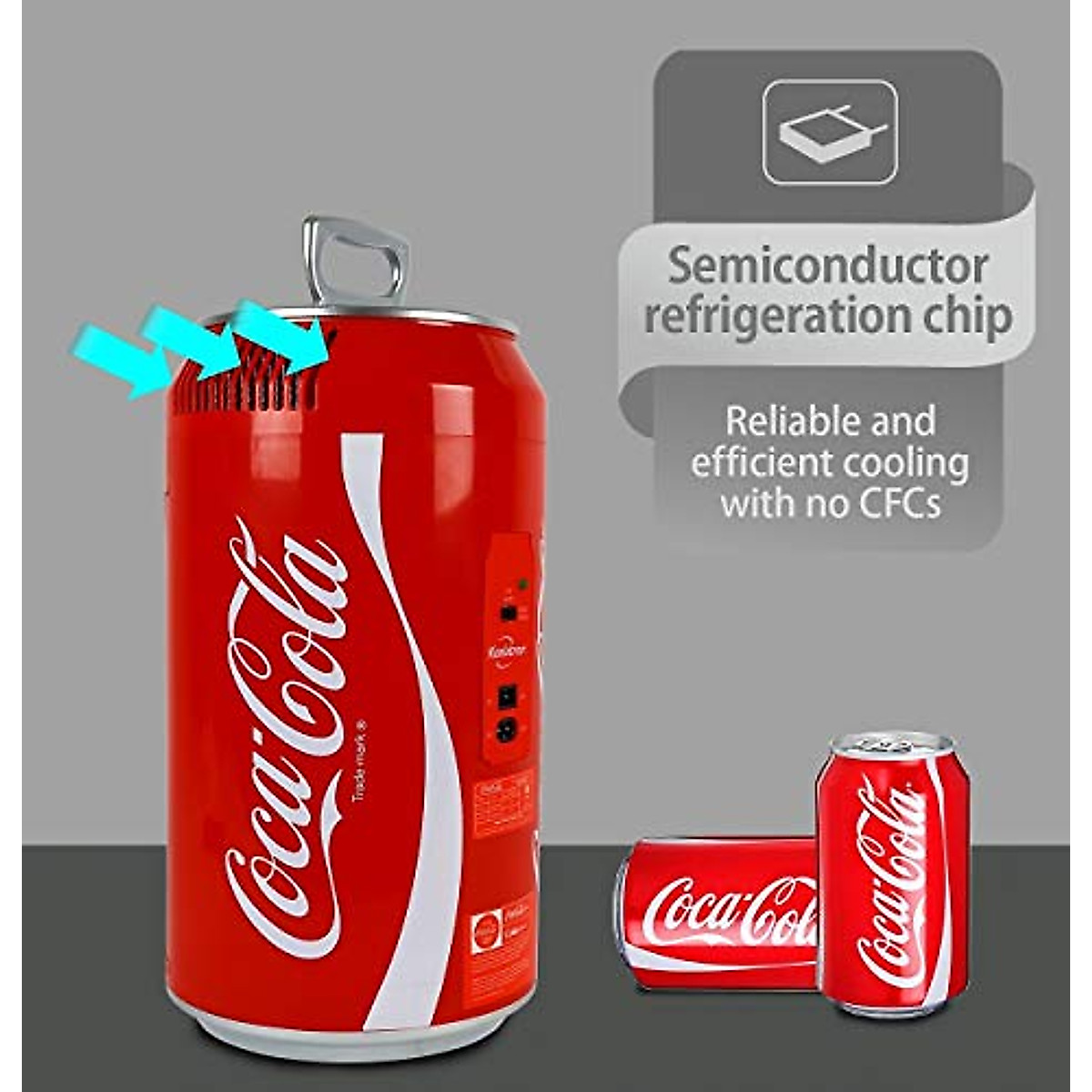 Coca-Cola 8 Can Portable Mini Fridge w/ 12V DC and 110V AC Cords, 5.4L (5.7 qt) Can Shaped Personal Cooler, Red, Travel Fridge for Drinks, Snacks, Lunch, Home, Office, Dorm Room, RV