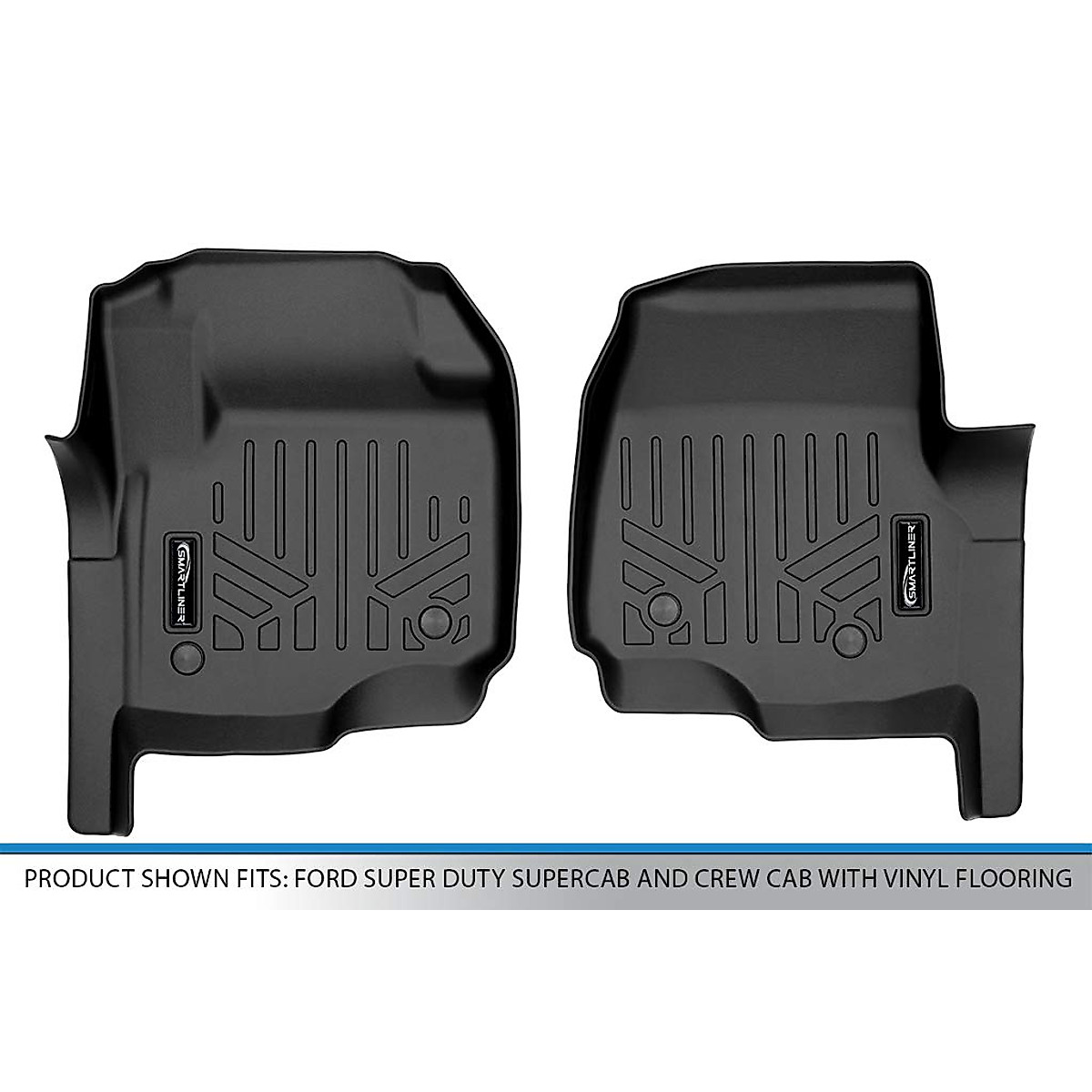 MAXLINER Custom Floor Mats 1st Row Liner Set Black Compatible with 2017-2022 Ford Super Duty SuperCab and Crew Cab with Vinyl Flooring