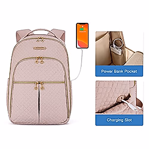 BAGSMART Laptop Backpack Women, Lightweight Travel Backpack for Women, 15.6" Multi-compartment Black College Backpack Stylish Bookbag with USB Charging Hole, Pink