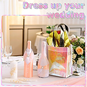 Jutom 20 Pieces Iridescent Gift Bags Bulk Reusable Tote Bag Party Favor Bags with Glossy Finish Birthday Gift Bags with Handles for Christmas Party Wedding(6 x 3 x 8 Inch,Pink)