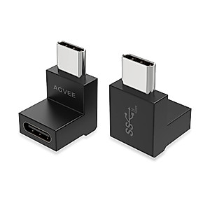 AGVEE 4 Pack Front Angle 90 Degree USB-C Male to USB-C Right Angled Female Adapter (Type-C 3.2 Gen 2) Converter Video Type-C 10G Data Extension Coupler Converter Connector, Black