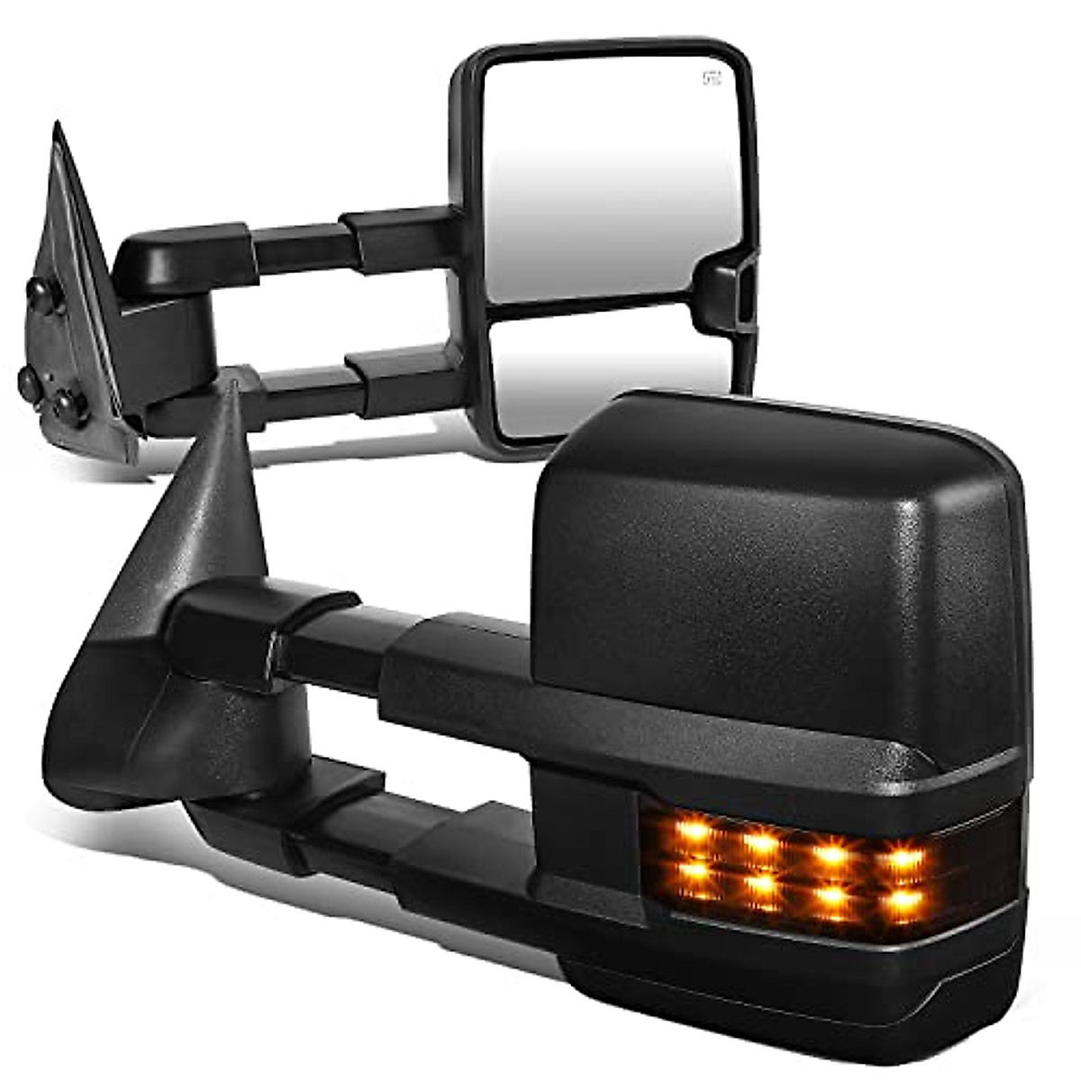 DNA Motoring TWM-015-T888-BK-SM Pair Towing Mirrors Compatible With 03-06 Silverado/Suburban/Avalanche/Tahoe/Sierra/Yukon/Escalade Powered Heated Telescopic Mirrors w/Turn Signal