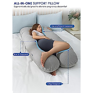QUEEN ROSE Pregnancy Pillows, Cooling Maternity Pillow for Sleeping, 55in U Shaped Body Pillow for Pregnant Support, with Removable Silky Cover, Gray