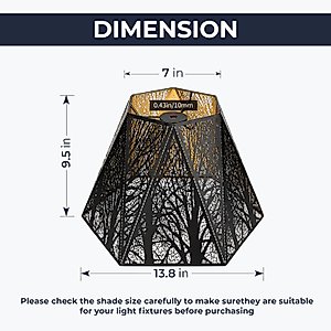 Medium Modern Style Lamp Shades with Multiple Sides, ALUCSET Metal Lampshade with Pattern of Trees for Table Lamp and Floor Light, 7 x 13.8 x 9.5 Inch, Spider (Black/Gold)