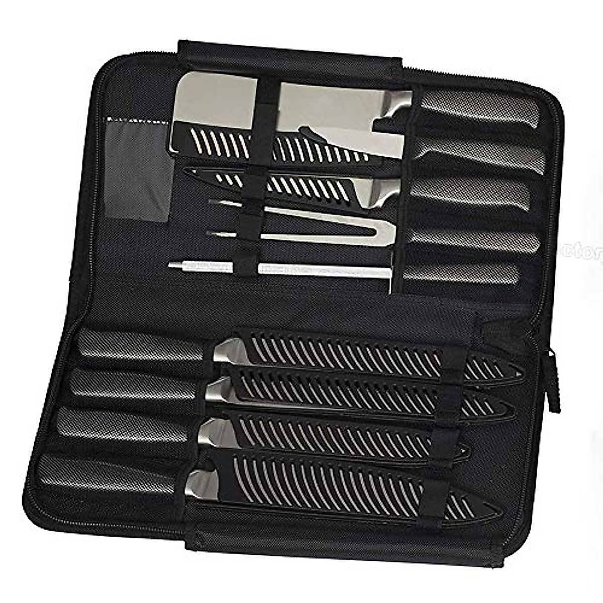Chef’s Leather Knife Bag with 9 Universal Knife Holder Slots, Knife Carrier Bag Has a Zipper Pouch, Knife Case Also Holds Small Kitchen Tools Like Spoon, Peeler, BBQ Tools, Best Chef Knife Bag