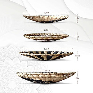 Wicker Wall Basket Decor Set of 4 - Black, Brown & White - Woven Boho Macrame Wall Hanging - Hook Attached for EASY Hanging - Wall Hanging Decor for Farmhouse Style