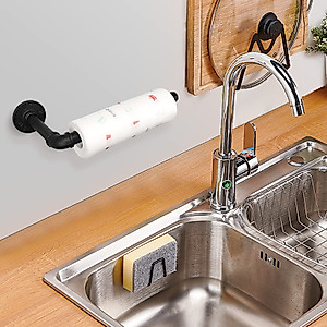 Jeasor Industrial Iron Pipe Kitchen Paper Towel Holder, Vintage Farmhouse Heavy Duty DIY Industrial Rustic Wall Mount Paper Towel Rack for Kitchen Bathroom (1, Black)