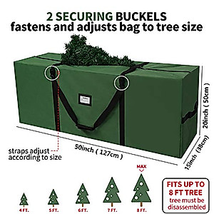 OurWarm Christmas Tree Storage Bag Extra Large Heavy Duty Storage Containers with Reinforced Handles Zipper for 7.5ft Artificial Tree, 50" x 15" x 20" 600D Oxford Xmas Holiday Tree Storage Bag, Green