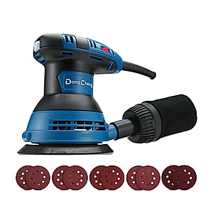 Dong Cheng 5” Random Orbital Sander, 3.0 Amp 12000OPM, 6 Variable Speed Electric Sander Kit with 10pcs Sandpapers & detachable Dust Collector, for Woodworking/Sanding/Polishing