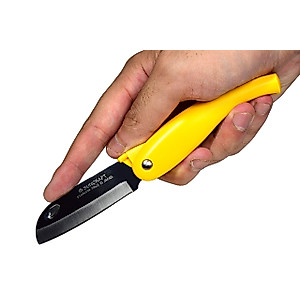 Seki Japan Folding Fruit Knife, Small Peeling Knife, 3.3-inch stainless steel blade with yellow plactic handle, for kitchen and outdoor