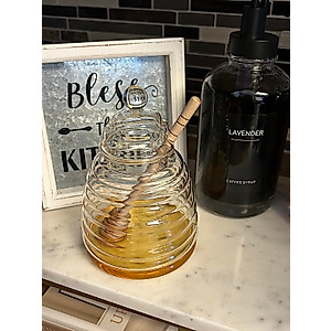 Eachave 16.9 Oz Honey Pot with Dipper, Glass Honey Jar and Dipper Set, Honey Dispenser, Beehive Honey Pot for Store Honey and Syrup(wooden stick)