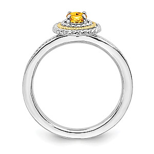 Solid 925 Sterling Silver and 14k Yellow Gold Stackable Citrine Yellow November Gemstone Ring Eternity Band Size 9
