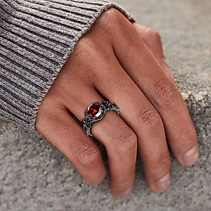 Tsnamer Gothic Black Rings for Women, Mystic Rainbow Topaz with Created Amethyst Flower Goth Black Gold Wedding Engagement Ring Size 6 to 11