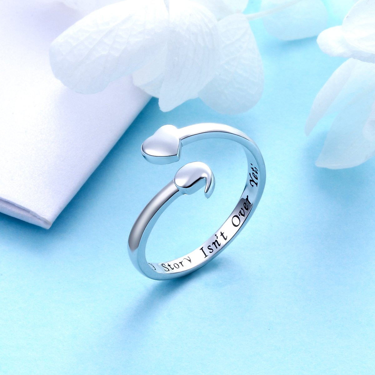 S925 Sterling Silver My Story Isn't Over Yet Heart Semicolon Ring Size 4-11 (A, 7)
