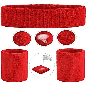 ONUPGO Sweatband Set Sports Headband Wristband Set Sweatbands Terry Cloth Wristband Wrist Sweatband Headbands Moisture Wicking Sweat Absorbing Head Band