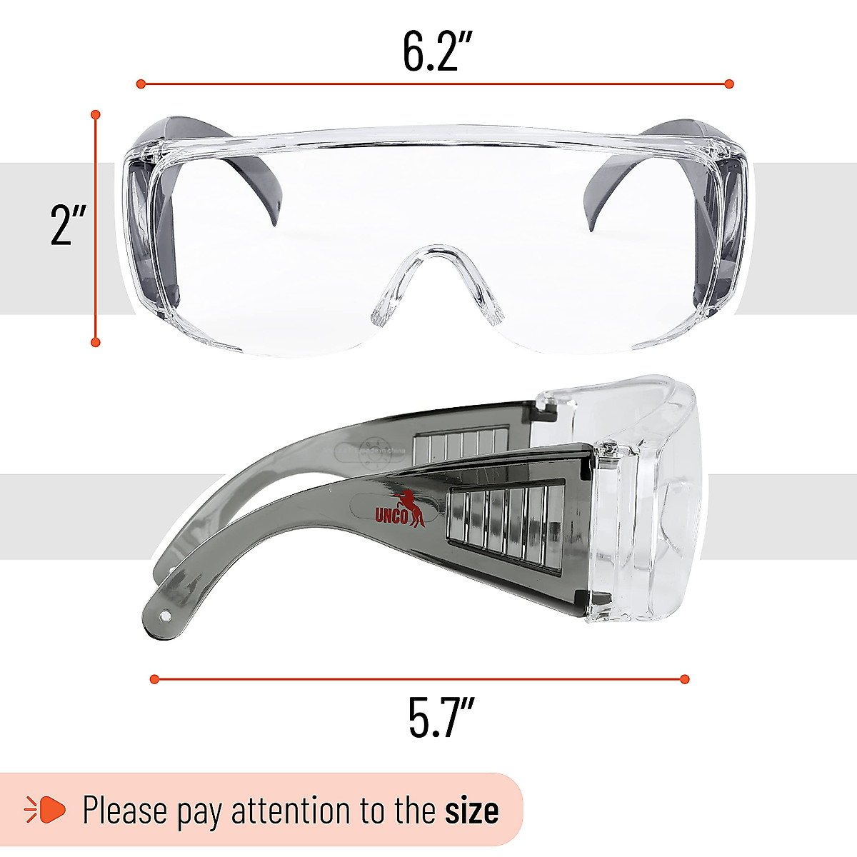 UNCO- Safety Goggles Over Glasses, Protective Goggles, Safety Goggles Anti Fog, Work, Safety Glasses Over