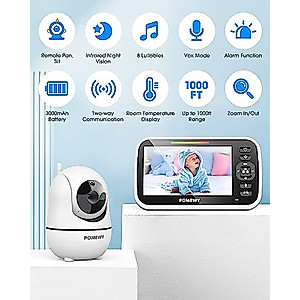 Baby Monitor with Camera and Audio - 5” Display Video Baby Monitor with 29 Hour Battery Life, Remote Pan & Tilt, 2X Zoom,Auto Night Vision, 2 Way Talk, Temperature Sensor,Lullabies,960 Feet Range