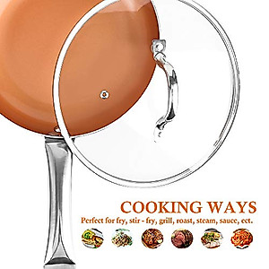 SHINEURI 9.5 inch Copper Nonstick Fry Pan with Lid, Ceramic Omelet Pans for Induction, Gas, Electric & Stovetops, Perfect for 2-3 Person Meal (Black)