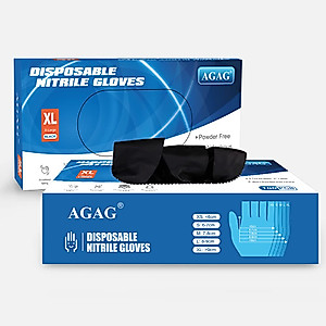 AGAG Nitrile Black Disposable Gloves 100 Count, 5mil Latex Free Textured Cleaning Gloves For Industrial & Household (Large)