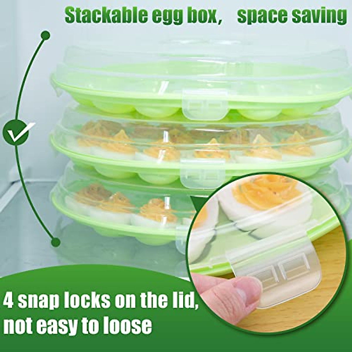 HANSGO 3PCS Deviled Egg Platter and Carrier With Lid - 66 Egg Slots for Parties and Home Kitchen