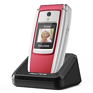 Easyfone T300 4G LTE Unlocked Senior Flip Cell Phone, Big Button Clear Sound Flip Mobile Phone for Elderly with SOS Button, GPS and Big Charging Dock (Red)