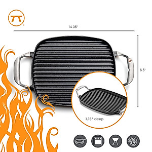 Outset Cast Iron Grill Pan With Ridges 8.5” x 14.25” x 1.5”