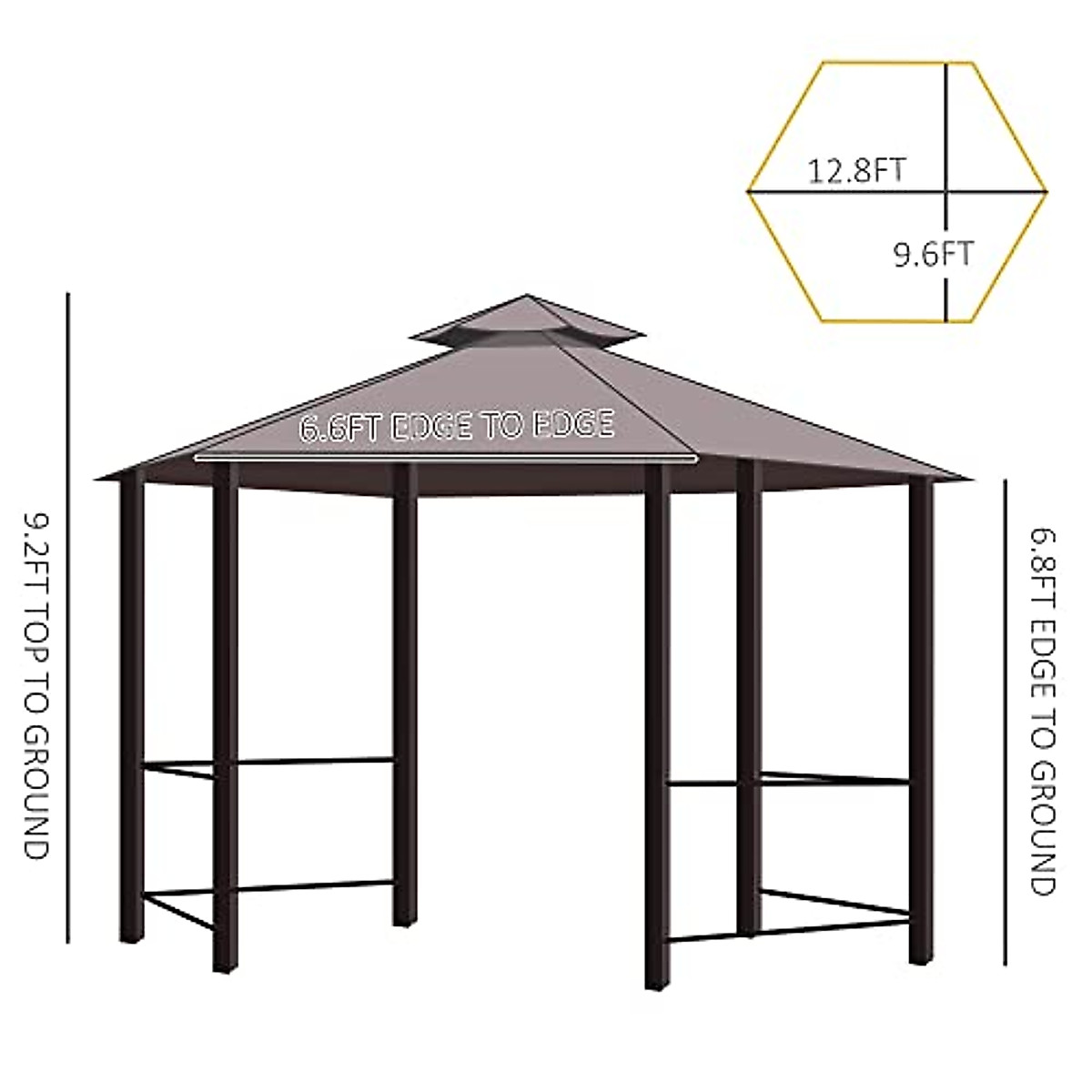 Outsunny 13' x 13' Patio Gazebo, Double Roof Hexagon Outdoor Gazebo Canopy Shelterwith Netting & Curtains, Solid Steel Frame for Garden, Lawn, Backyard and Deck, Coffee