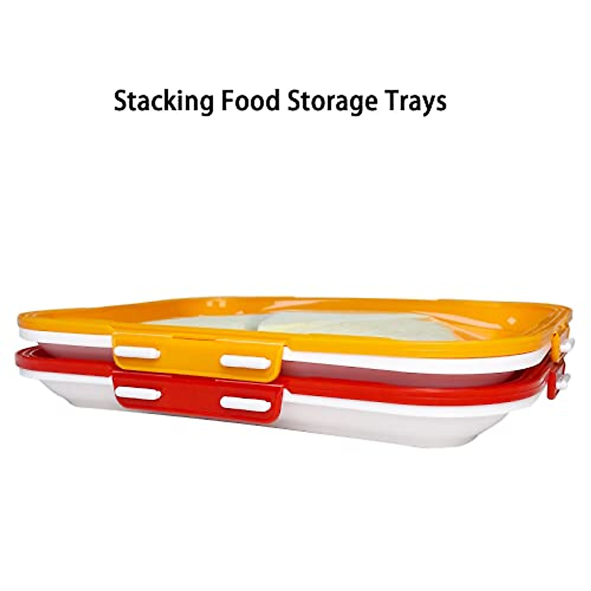 Stacking Food Storage Trays, 2 Pack Stackable Food Preservation Trays/Containers with Lid, Save Space Keep Food Fresh, Food Grade Plastic Wrap, BPA Free Serving Trays for Refrigerator Kitchen Picnic