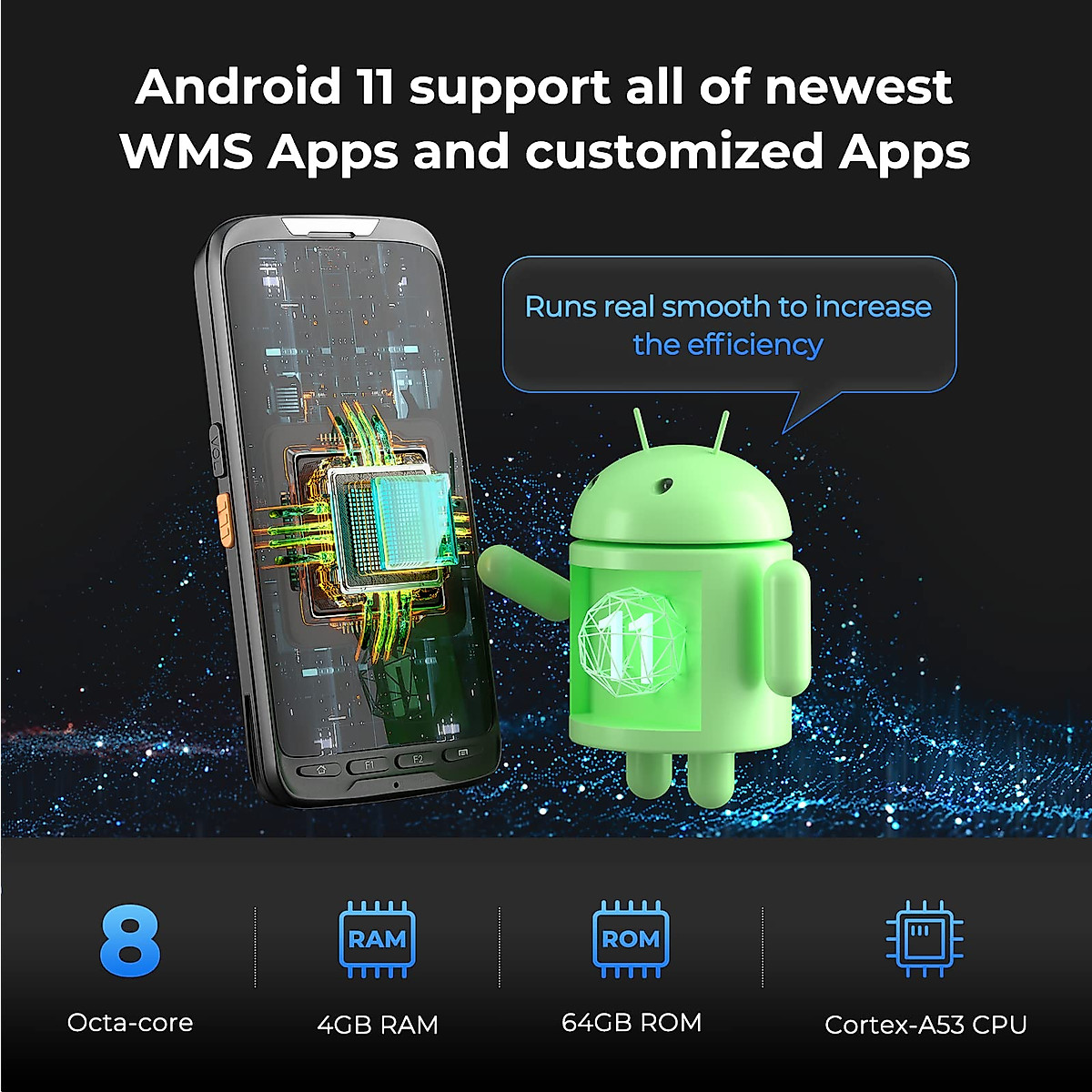 Android 11 9000mAh Barcode Scanner with Pistol Grip IP65 Rugged PDA Handheld with Zebra SE4710 Scanner, NFC 3G 4G Bluetooth GPS Wi-Fi QR 1D 2D Barcode Scanner, Removable Battery