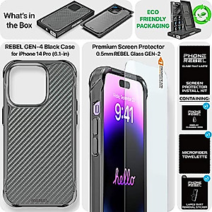 REBEL Phone iPhone 14 Pro Case [Gen-4 Series Aramid Fiber] Strong MagSafe Compatible, Protective Shockproof Corners, Metal Buttons, Upgraded Slim Case for iPhone 14 Pro 6.1 Inch 2022 (Black)