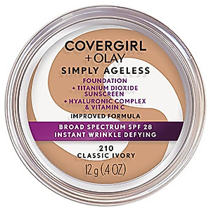 COVERGIRL+OLAY Simply Ageless Instant Wrinkle-Defying Foundation, 210 Classic Ivory, 0.44 Fl Oz (Pack of 1)